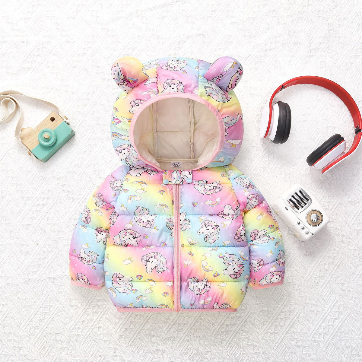 Unicorn Rainbow Hooded Puffer Jacket 13307 – kiddie.pk